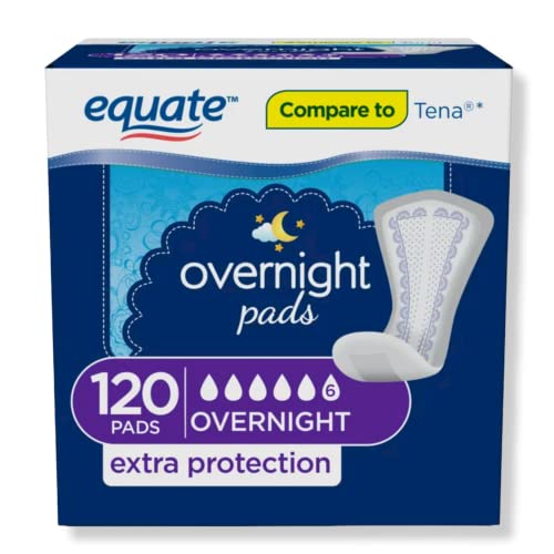 Equate Women's Overnight Ultimate-Extra Coverage Incontinence Pads - Bladder Control & Postpartum Pads for Women - Maximum Absorbency - Long Length Pads - 120 Count