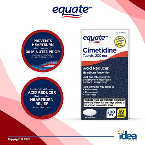 Equate, Cimetidine 200 Mg - Heartburn Medicine, Stomach Acid Reducer, 60ct (3 Pack) Bundle With Exclusive "Say "No" To Indigestion And Heartburn" - Better Idea Guide (4 Items)