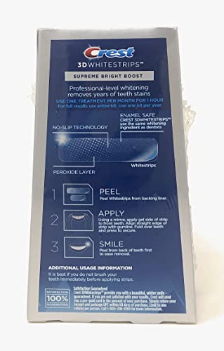 Crest 3D Whitestrips Supreme Bright Boost Teeth Whitening Strips, 8 Levels Whiter, 7 Treatments, 14 Count (Pack of 1)