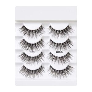 KISS Lash Couture Naked Drama Collection Multipack, Full & Fluffy Volume 3D Faux Mink False Eyelashes, Cushion Flexi Band & Split-Tip Technology, Reusable, Contact Lens Friendly, Style Ruffle, 4 Pairs