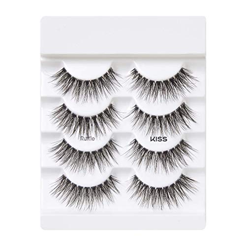 KISS Lash Couture Naked Drama Collection Multipack, Full & Fluffy Volume 3D Faux Mink False Eyelashes, Cushion Flexi Band & Split-Tip Technology, Reusable, Contact Lens Friendly, Style Ruffle, 4 Pairs