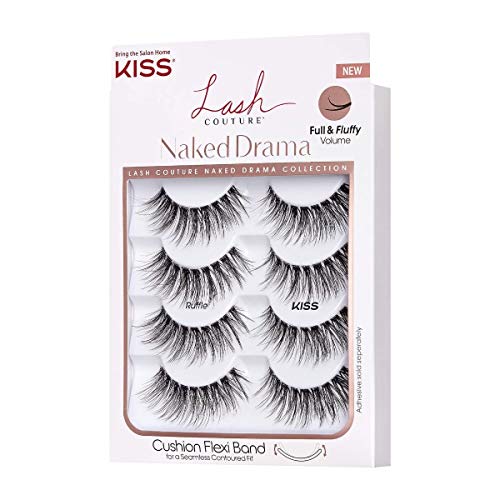 KISS Lash Couture Naked Drama Collection Multipack, Full & Fluffy Volume 3D Faux Mink False Eyelashes, Cushion Flexi Band & Split-Tip Technology, Reusable, Contact Lens Friendly, Style Ruffle, 4 Pairs