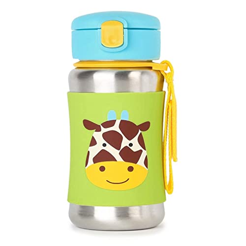 Skip Hop Toddler Sippy Cup with Straw, Zoo Stainless Steel Straw Bottle, Giraffe