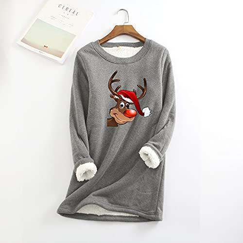 Lojito Lined Flannel Sweatshirt for Women Long Sleeve Tunic Sweatshirt Women Baby Fleece Sweatshirt Grey