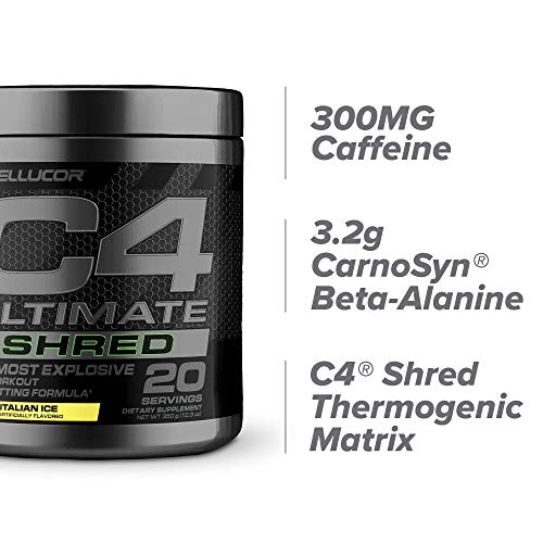 Cellucor C4 Ultimate Shred Pre Workout Powder, Fat Burner for Men & Women, weight Loss Supplement With Ginger Root Extract, Lemon Italian Ice, 20 Servings