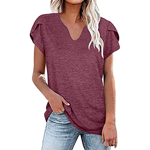 Blouses for Women Plus Size,Women Casual V Neck Pringting Soft T Shirt Flowy Pleated Tunic Button Casual Shirt Summer Short Short Sleeve Puff Top