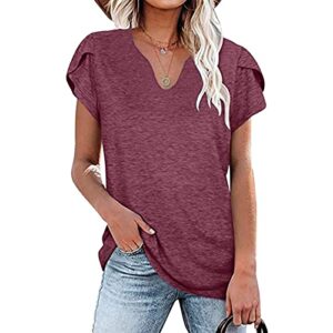 Blouses for Women Plus Size,Women Casual V Neck Pringting Soft T Shirt Flowy Pleated Tunic Button Casual Shirt Summer Short Short Sleeve Puff Top