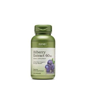 gnc herbal plus bilberry extract 60mg, 100 capsules, supports eye health