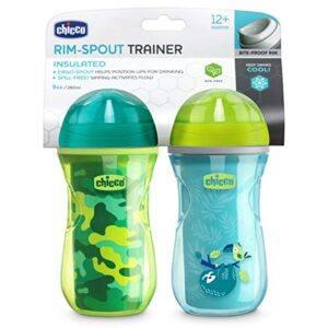 Chicco Insulated Rim Spout Trainer Spill Free Baby Sippy Cup 9 oz. - Two Pack, Green/Teal