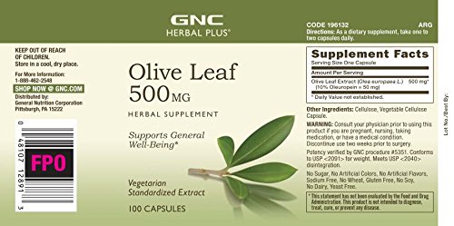 GNC Herbal Plus Olive Leaf 500 mg