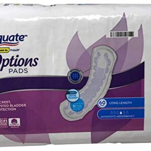 Equate Options Moderate Absorbency Long Length Incontinence Pads, 60 Count