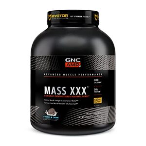 gnc amp mass xxx with myotor protein powder | targeted muscle building and workout support formula with bcaa and creatine | 50g protein | 13 servings | cookies & cream