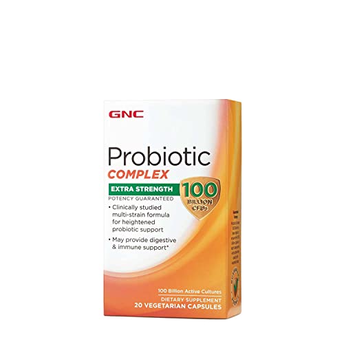 GNC Probiotic Complex Extra Strength with 100 Billion CFUs | for Heightened Probiotic Support and Digestive & Immune Support, Vegetarian | 20 Capsules