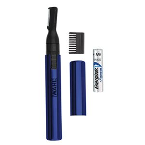 wahl lithium pen detail trimmer with interchangeable heads for nose, ear, neckline, eyebrow, & other detailing – rinseable blades for hygienic grooming & easy cleaning – blue – model 5643-400