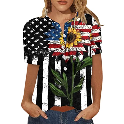 Short V Neck Women's Summer Sleeve Tops Tee T Shirt Printed Casual Fashion Women's Blouse Button Down Silk Top,Blouses for Women Fashion 2023 for Party