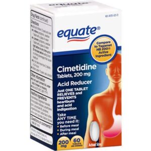 Cimetidine 200 mg - Heartburn Relief, Stomach Acidity Reducer by Equate, 60 Tablets (Pack of 4)