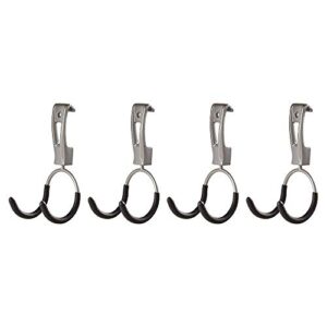 rubbermaid universal powder coaded metallic fasttrack hanging garage hook organizers for ladder, tool, and bike storage (4 pack)