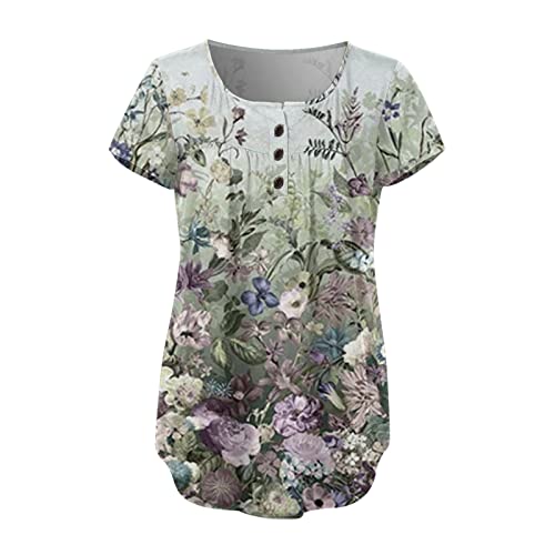 Oversized Workout Shirts for Women,Women V Neck Printed T Shirt Casual Loose Pullover Short Sleeve Tops Blouses with Buttons for Women