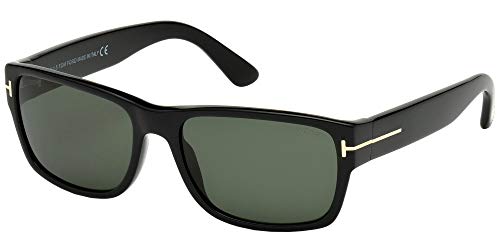 TOM FORD Men's Mason TF445 01N Shiny Black Green Rectangular Sunglasses 58mm