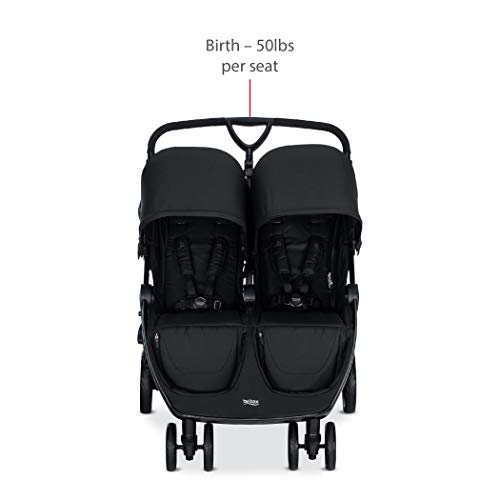 Britax B-Lively Double Stroller, Raven - Quick Self Standing Fold, Adjustable Handlebar, All Wheel Suspension