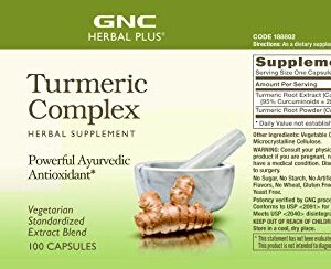 GNC Herbal Plus Turmeric Complex, 100 Capsules, Powerful Ayurvedic Antioxidant