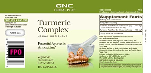 GNC Herbal Plus Turmeric Complex, 100 Capsules, Powerful Ayurvedic Antioxidant