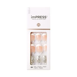 kiss impress press-on manicure, nail kit, purefit technology, short press-on nails, time slip, includes prep pad, mini file, cuticle stick, and 30 fake nails