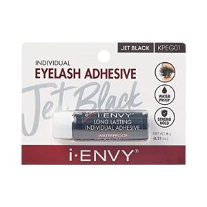 kiss ienvy individual cluster lash glue, strong hold individual lash adhesive, waterproof long-lasting individual lash glue, jet black