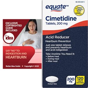 cimetidine 200 mg – acid reducer & heartburn relief by equate, 120ct bundle with exclusive “say “no” to indigestion and heartburn” – better idea guide (2 items)