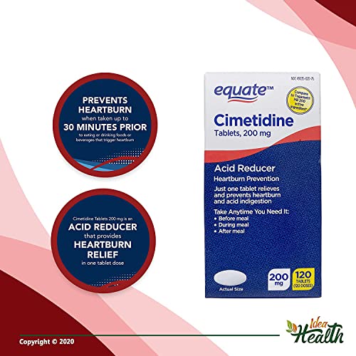 Cimetidine 200 mg - Acid Reducer & Heartburn Relief by Equate, 120Ct Bundle with Exclusive "Say "NO" to Indigestion and Heartburn" - Better Idea Guide (2 Items)