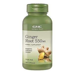 gnc herbal plus ginger root 550mg, 100 capsules, supports digestive health