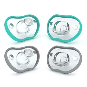 nanobebe baby pacifiers 0-3 month – orthodontic, curves comfortably with face contour, award winning for breastfeeding babies, 100% silicone – bpa free. baby registry gift 4pk,teal/grey