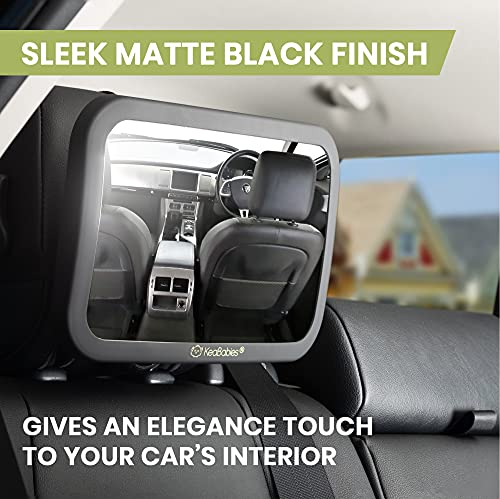 Large Shatterproof Baby Car Mirror - Safety Baby Car Seat Mirror - Baby Car Mirror for Back Seat Rear Facing Infant - Carseat Mirrors - Fully Assembled Baby Mirror For Car (Matte Black)