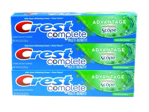 Crest Complete Multi-Benefit With Extra Advantage Whitening Plus Scope Toothpaste - Fresh Mint Striped 8.2oz (Pack of 3)