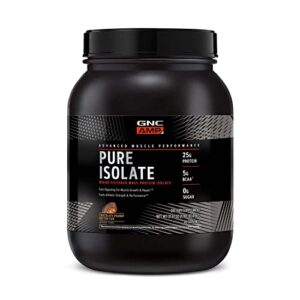 gnc amp pure isolate | fuels athletic strength, performance and muscle growth | 25g whey protein isolate with 5g bcaa | 28 servings | chocolate peanut butter cup