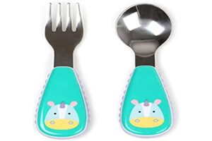 skip hop toddler utensils, zootensils fork & spoon set, unicorn