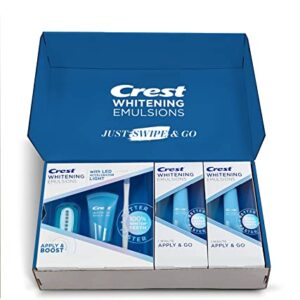 Crest Whitening Emulsions Leave-on Teeth Whitening Gel Kit with LED Accelerator Light, 0.63oz + Built-in Applicator + Two 0.35oz On-The-Go Teeth Whitening Pens Value Pack