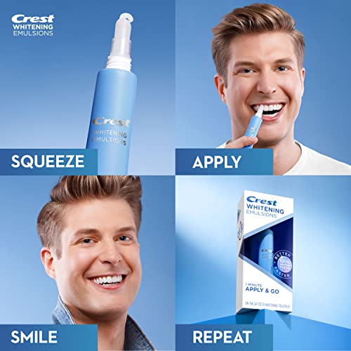 Crest Whitening Emulsions Leave-on Teeth Whitening Gel Kit with LED Accelerator Light, 0.63oz + Built-in Applicator + Two 0.35oz On-The-Go Teeth Whitening Pens Value Pack