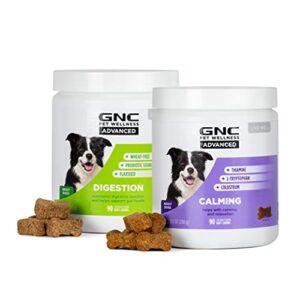 gnc for pets advanced bundle of nerves dog supplements – dog chew, dog calming supplements, digestion supplements for dogs – 90 count soft chew dog supplements for calming and digestive support