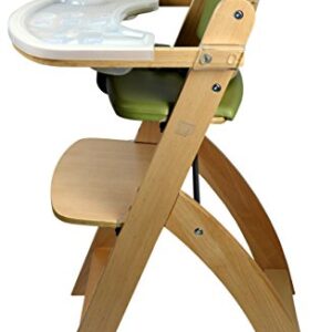 Abiie Beyond Wooden High Chair with Tray. The Perfect Adjustable Baby Highchair Solution for Your Babies and Toddlers or as a Dining Chair. (6 Months up to 250 Lb) (Natural Wood - Olive Cushion)