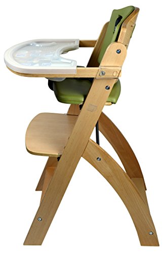 Abiie Beyond Wooden High Chair with Tray. The Perfect Adjustable Baby Highchair Solution for Your Babies and Toddlers or as a Dining Chair. (6 Months up to 250 Lb) (Natural Wood - Olive Cushion)