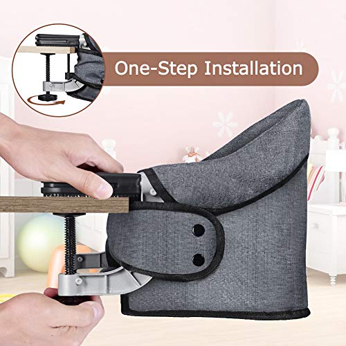 Hook On Chair, Clip on High Chair, Fold-Flat Storage Portable Baby Feeding Seat, High Load Design, Attach to Fast Table Chair Removable Seat for Home and Travel(Grey)