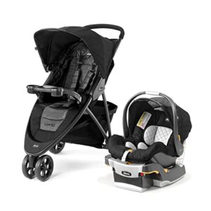 chicco viaro quick-fold travel system, includes infant car seat and base, stroller and car seat combo, baby travel gear, apex/black