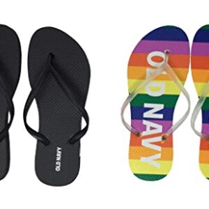 Old Navy Women Beach Summer Casual Flip Flop Sandals (10 Rainbow Stripe Logo & Black Flip Flops) with Dust Cover