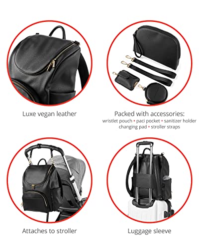 Skip Hop Diaper Bag Backpack: Evermore, Multi-Function Baby Travel Bag 6 in 1, Black