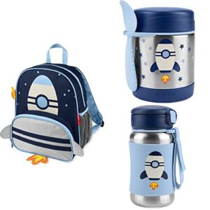 skip hop back to school little kid backpack and mealtime set, rocket