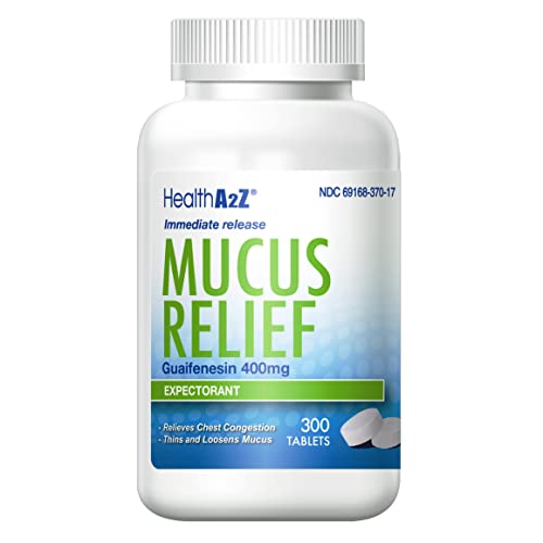 HealthA2Z Mucus Relief, Guaifenesin 400mg, 300 Tablets, Immediate Release, Expectorant