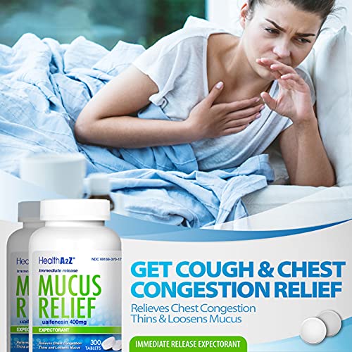 HealthA2Z Mucus Relief, Guaifenesin 400mg, 300 Tablets, Immediate Release, Expectorant