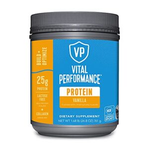 vital proteins collagen protein powder, vital performance 25g lactose-free milk protein isolate powder, 10g grass-fed collagen peptides, 8g eaas, 5g bcaas- vanilla, 1.68lb