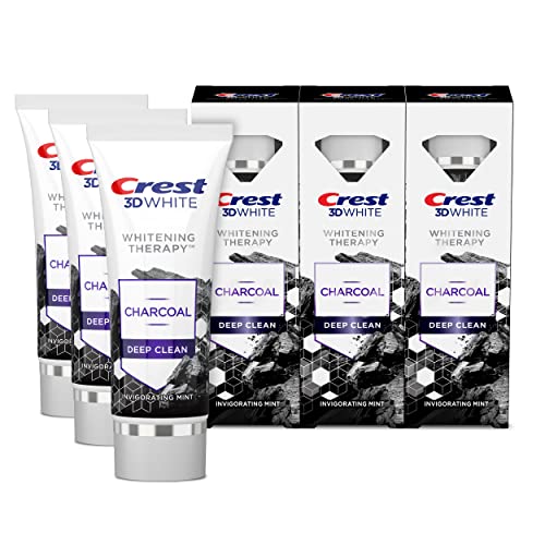 Crest 3D White Whitening Therapy Charcoal Deep Clean Fluoride Toothpaste, Invigorating Mint, 3.5 Ounce, Pack of 3